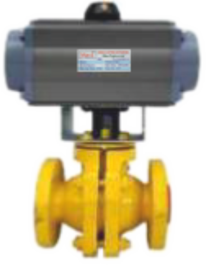 PNEUMATIC ACTUATOR OPERATED PFA LINED 2 PCS DESIGN BALL VALVE FLANED END