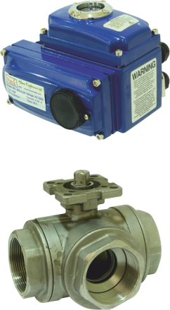 ELECTRICAL ACTUATOR OPERATED 3 WAY BALL VALVE SCREWED END L PORT / T PORT