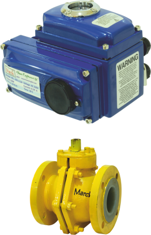 ELECTRICAL ACTUATOR OPERATED FEP LINED 2 PCS BALL VALVE SCREWED END